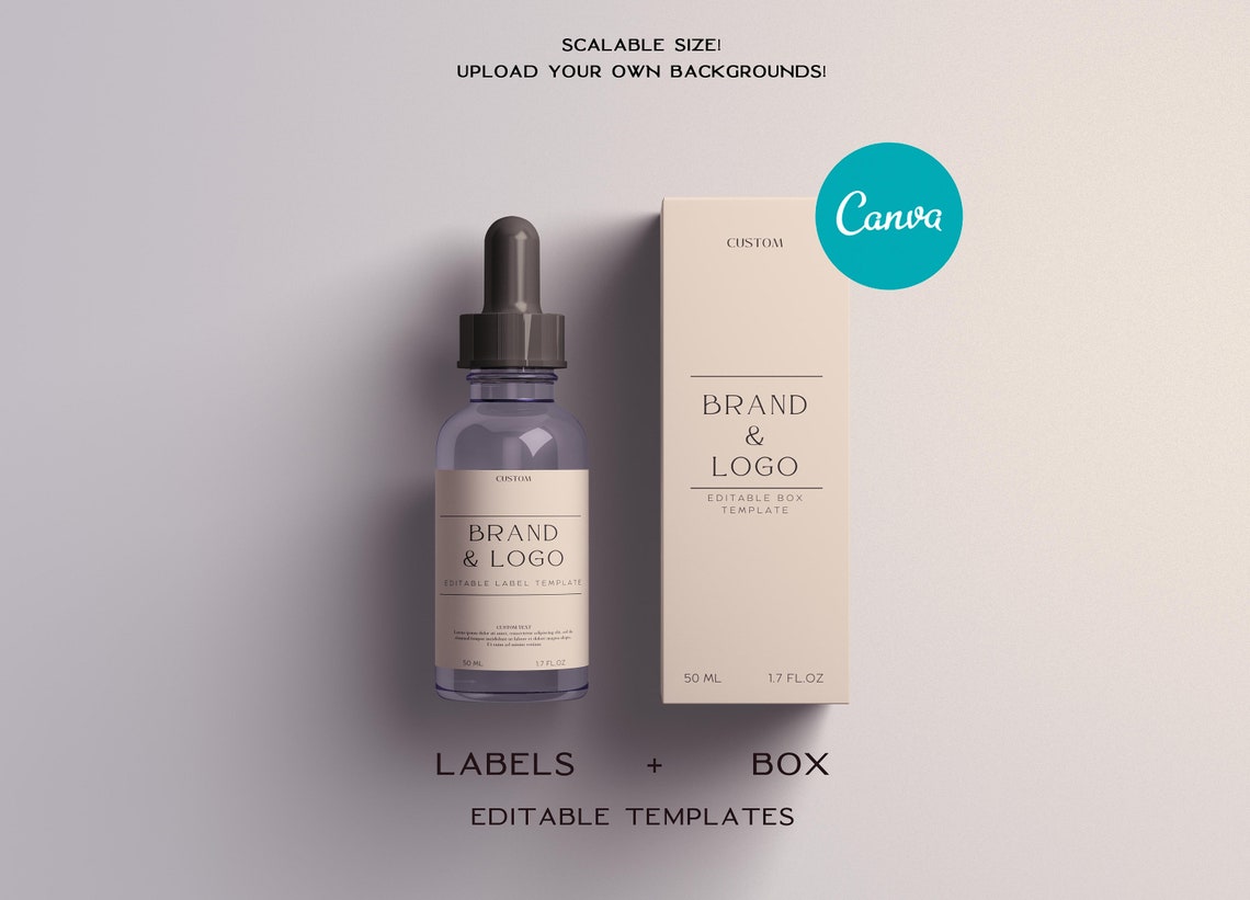 Custom Editable Beauty & Cosmetic Box + Labels Template Canva Bundle ...