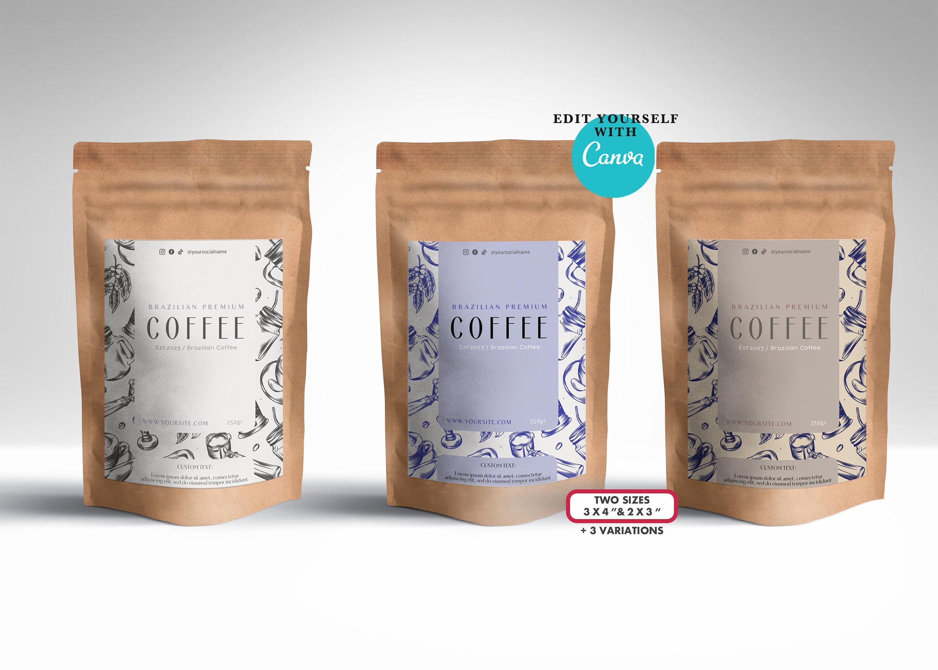 Coffee Label Template Editable for Canva.custom Canva Label Design for ...