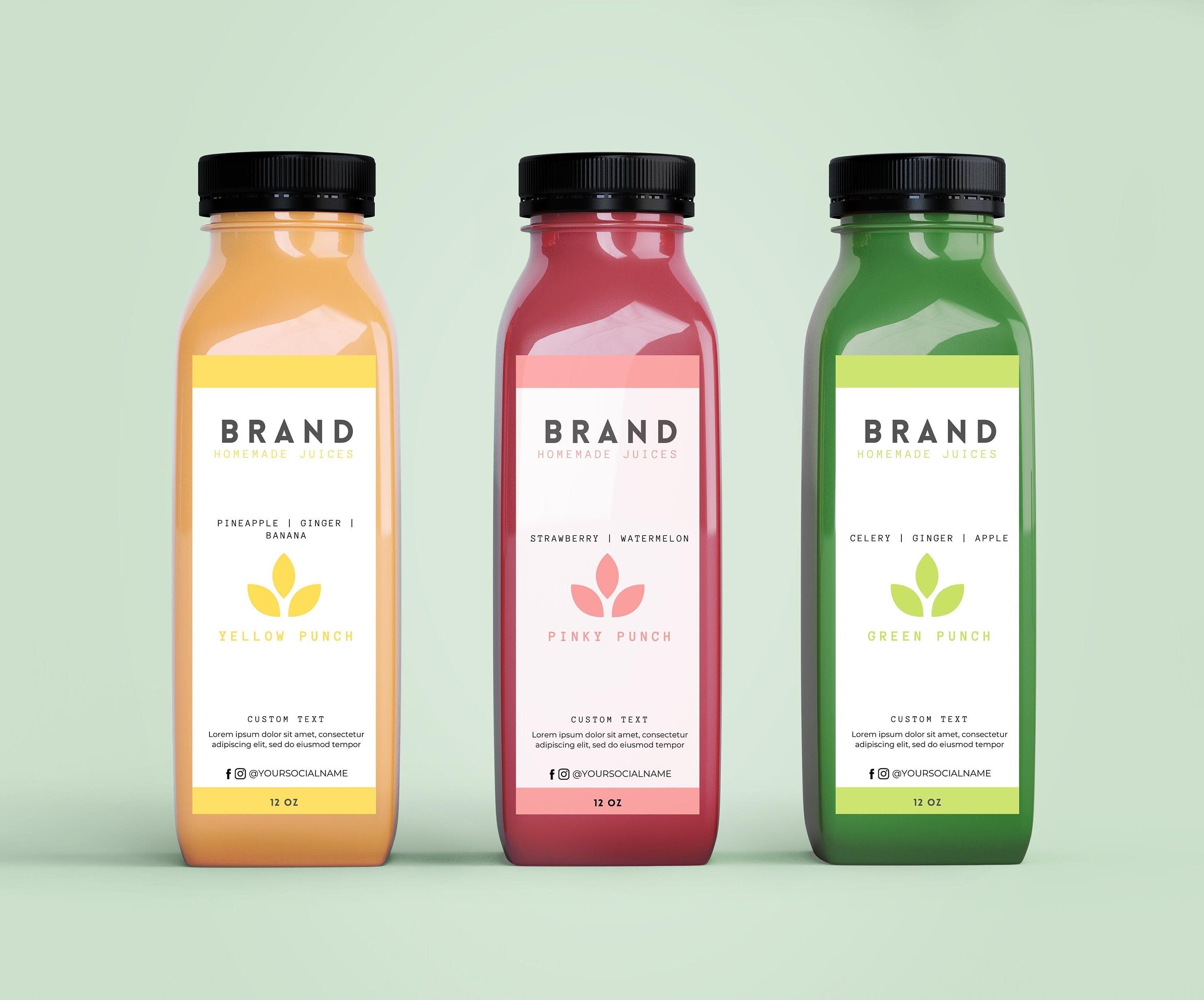 Printable Juice Label for 12 and 16 Oz Bottle.editable Canva Template ...