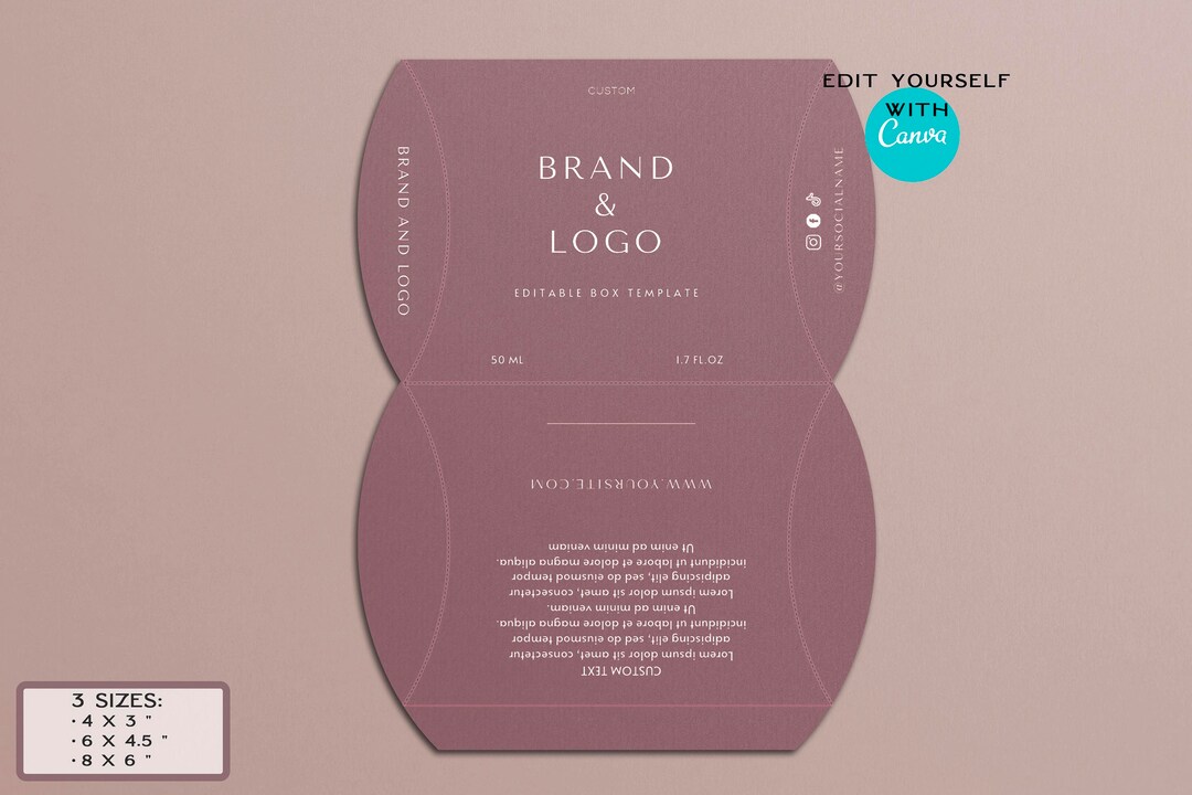 Editable Pillow Box Design Template for Canva.custom Jewelry Box ...