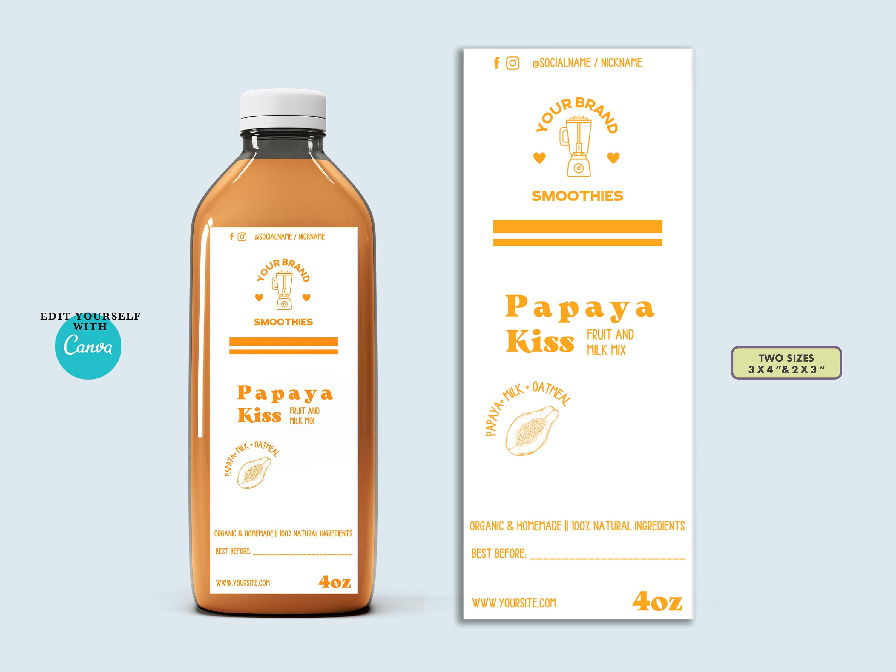 Custom Smoothies and Juice Packaging Labels Template for Canva.juicery ...