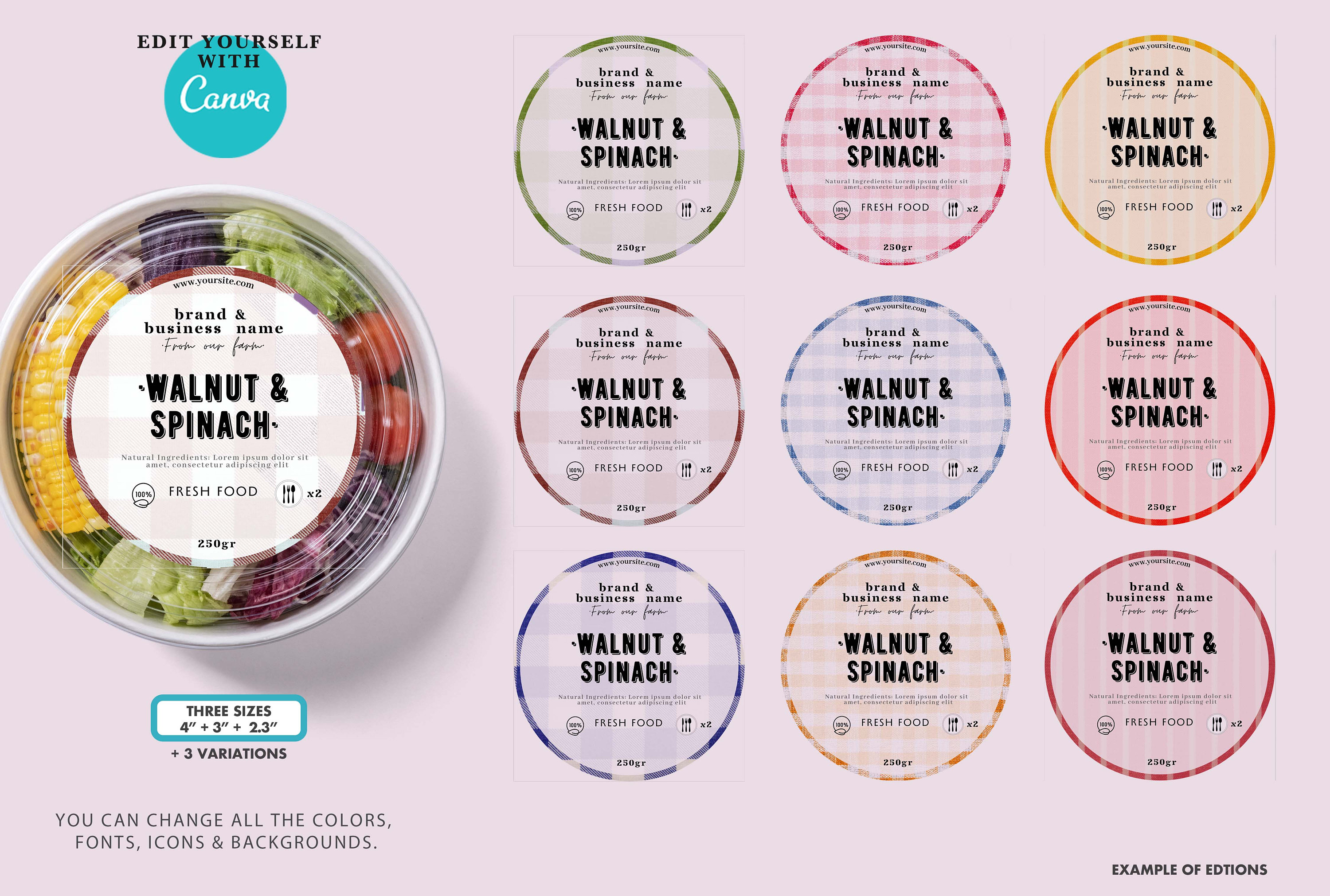 Custom Salad Packaging Label for Fresh Food Containers.editable Salad ...