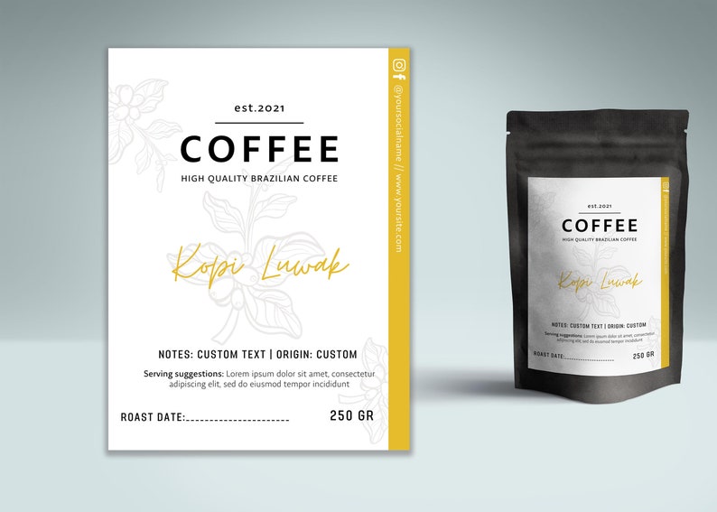 Coffee Label Template, Printable Tea or Coffee Bag Label Sticker, Edit ...
