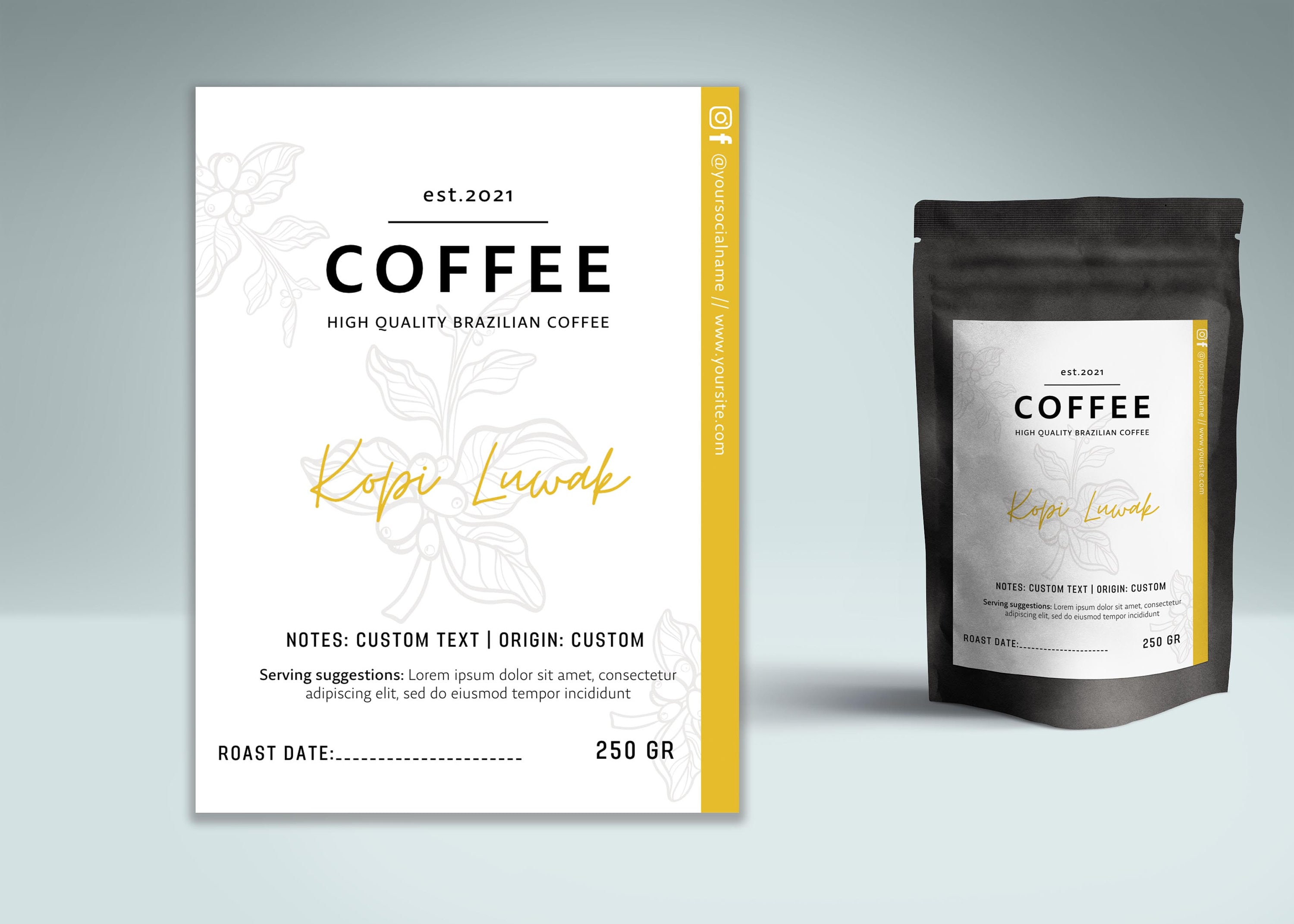 Coffee Label Template, Printable Tea or Coffee Bag Label Sticker, Edit ...