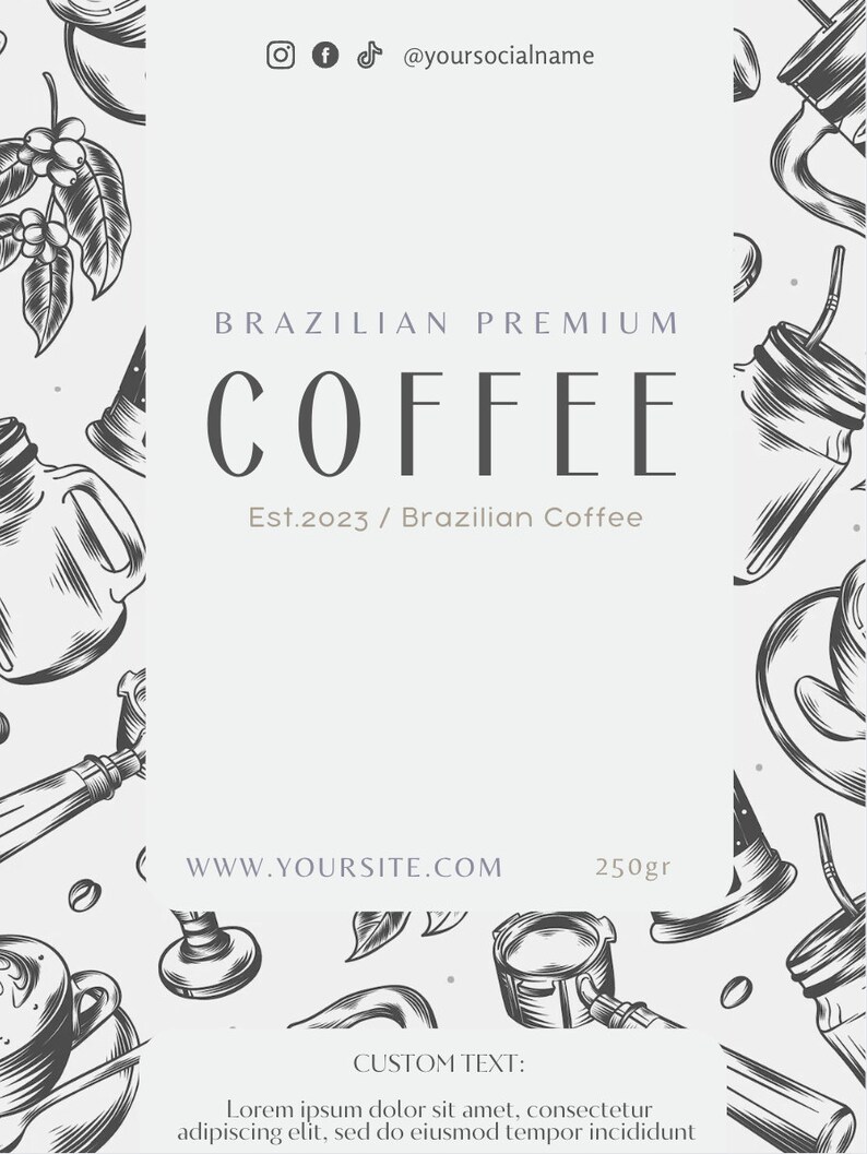 Coffee Label Template Editable for Canva.custom Canva Label Design for Coffee Packaging & Tea ...