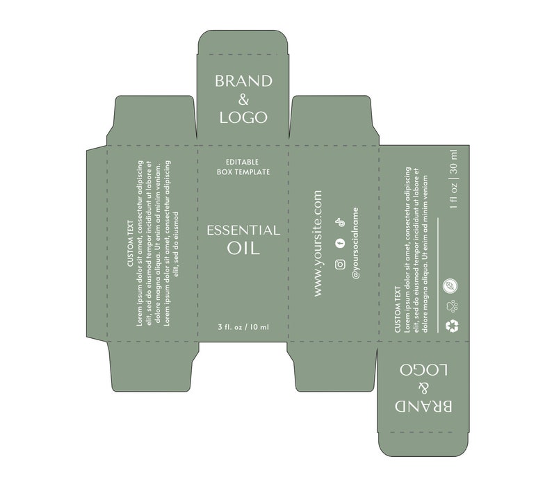 Editable Essential Oil & Cosmetic Packaging Box Canva.custom Oils ...