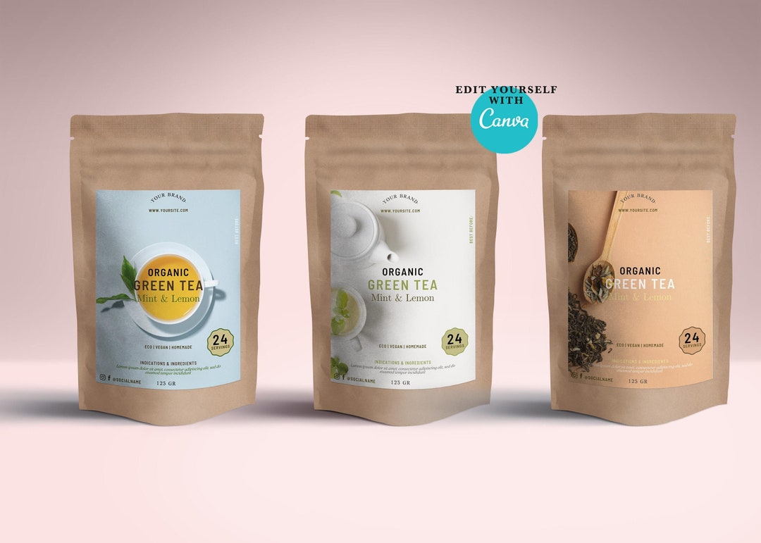 Tea Blend Label Template for Pouches or Kraft Bags.product Packaging ...