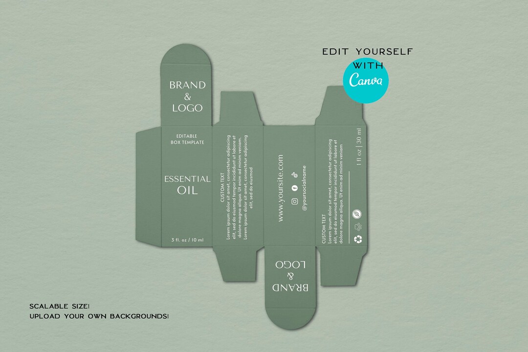 Editable Essential Oil & Cosmetic Packaging Box Canva.custom Oils ...