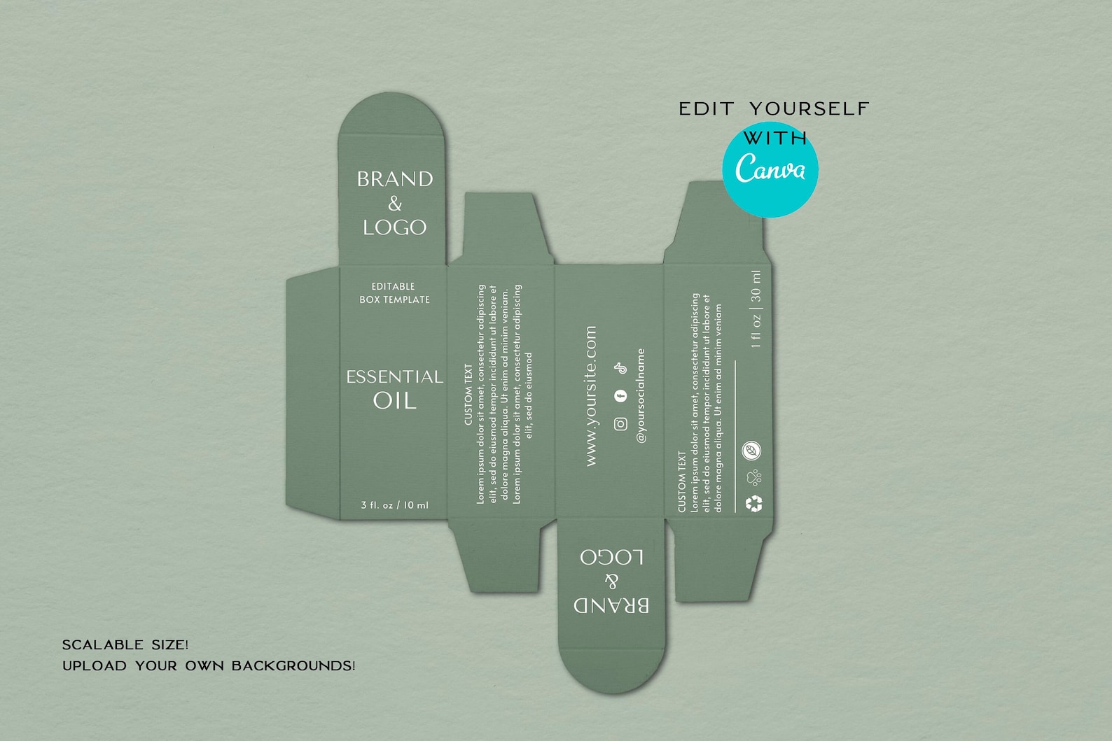 Editable Essential Oil & Cosmetic Packaging Box Canva.custom Oils ...