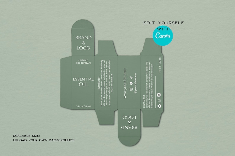 Editable Essential Oil & Cosmetic Packaging Box Canva.custom Oils ...