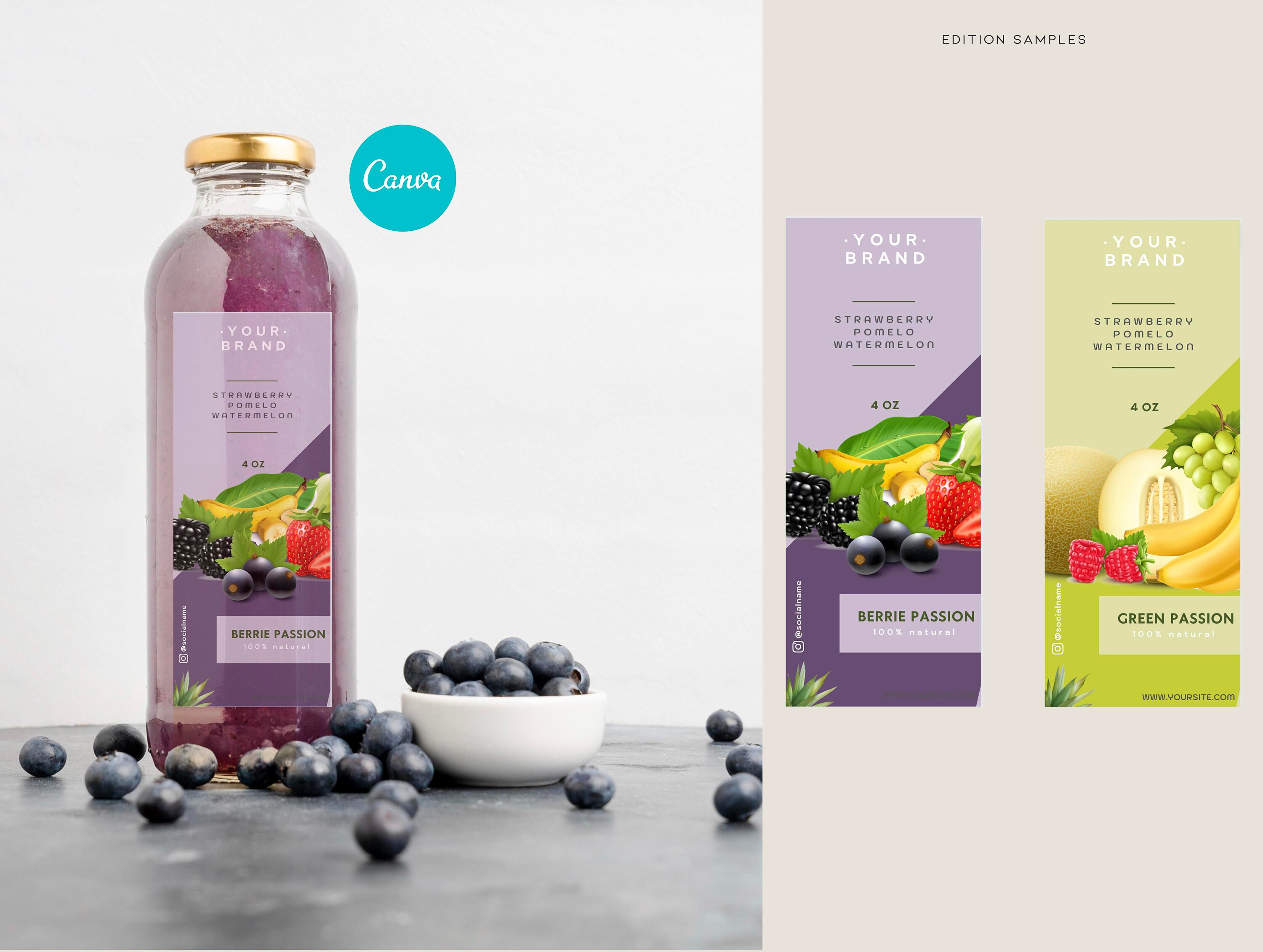 Printable Fruity Fresh Juice Canva Label Template,editable Custom Juice ...