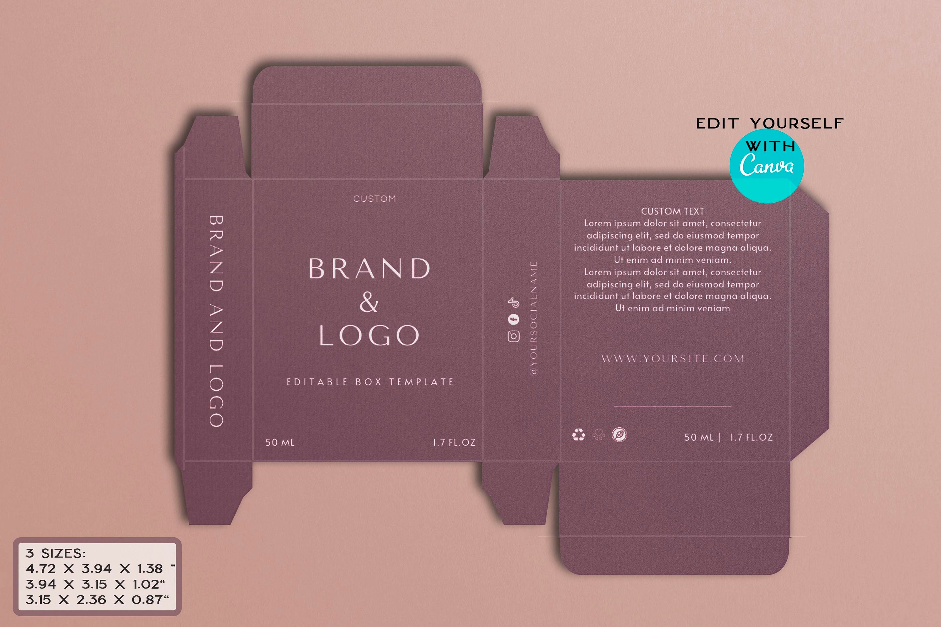 Perfume Packaging Box Template for Canva.printable & Editable Perfume Package Box Design for ...