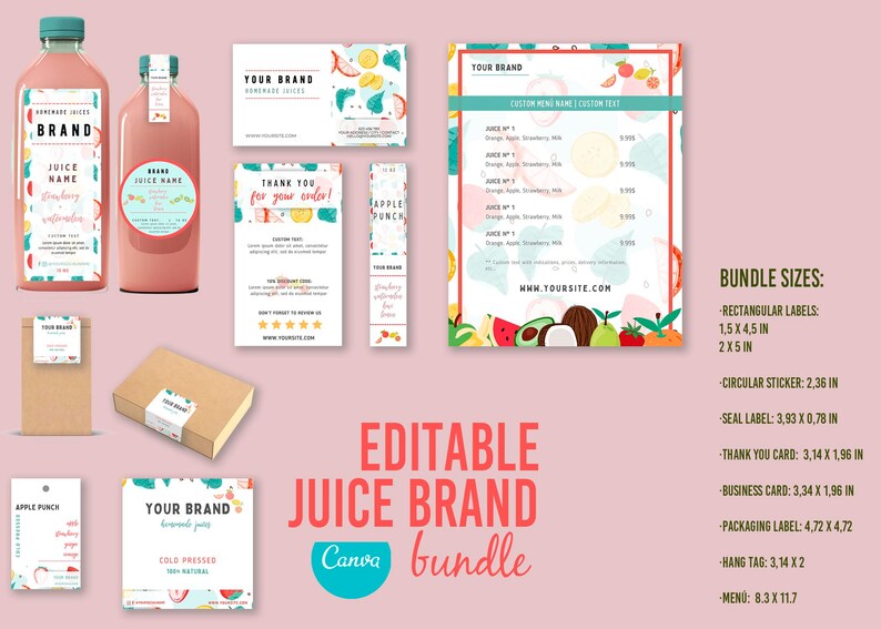 Editable Juice & Smoothie Branding Kit Bundle.juice Bottle Label ...