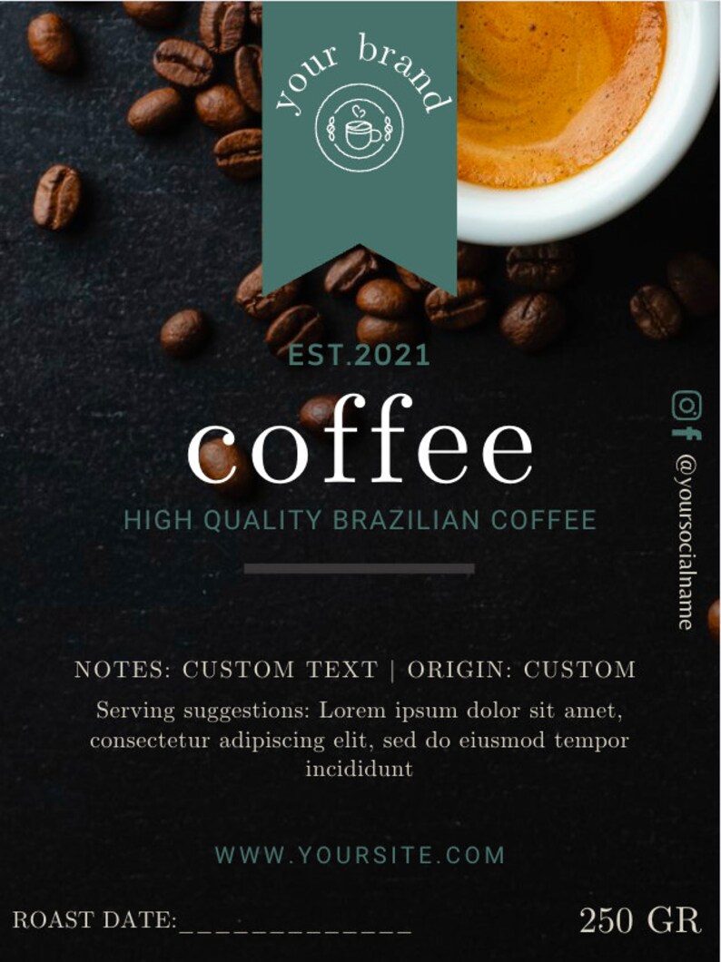 Printable Coffee Bag Label Template Editable Coffee Packaging - Etsy