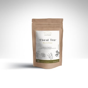 Custom Tea Packaging Label. Editable Natural Product Labels, Tea Bag ...