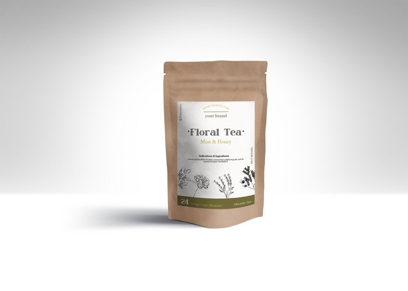 Custom Tea Packaging Label. Editable Natural Product Labels, Tea Bag ...