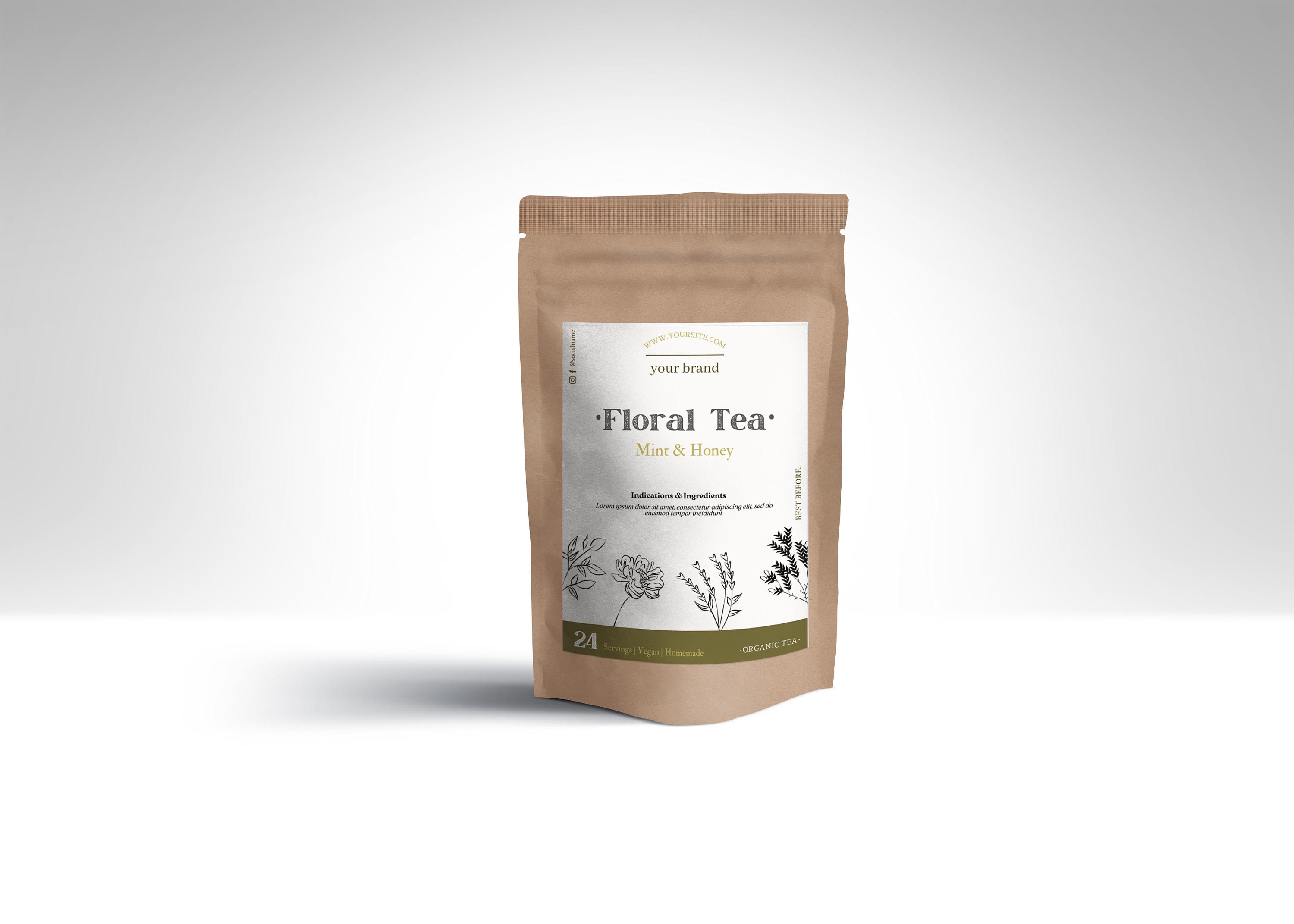 Custom Tea Packaging Label. Editable Natural Product Labels, Tea Bag ...