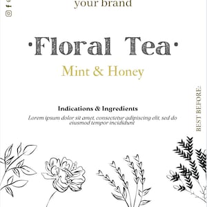 Custom Tea Packaging Label. Editable Natural Product Labels, Tea Bag ...