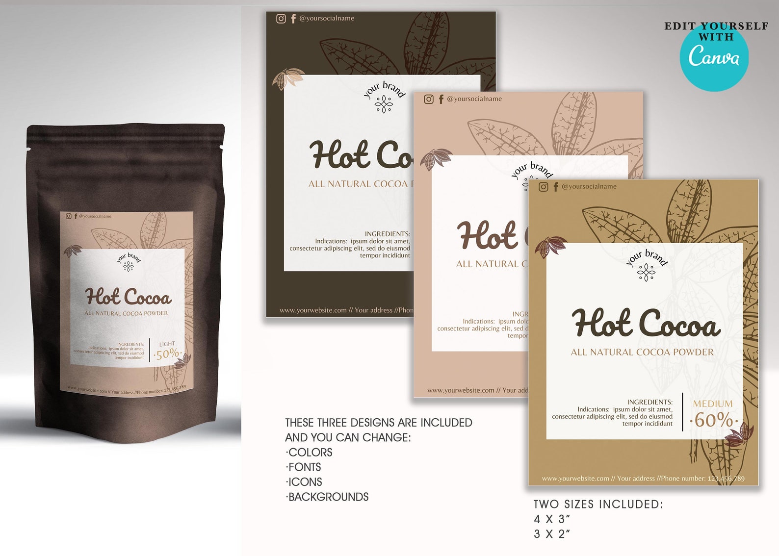 Printable Hot Cocoa & Coffee Label Template, Editable Hot Chocolate ...