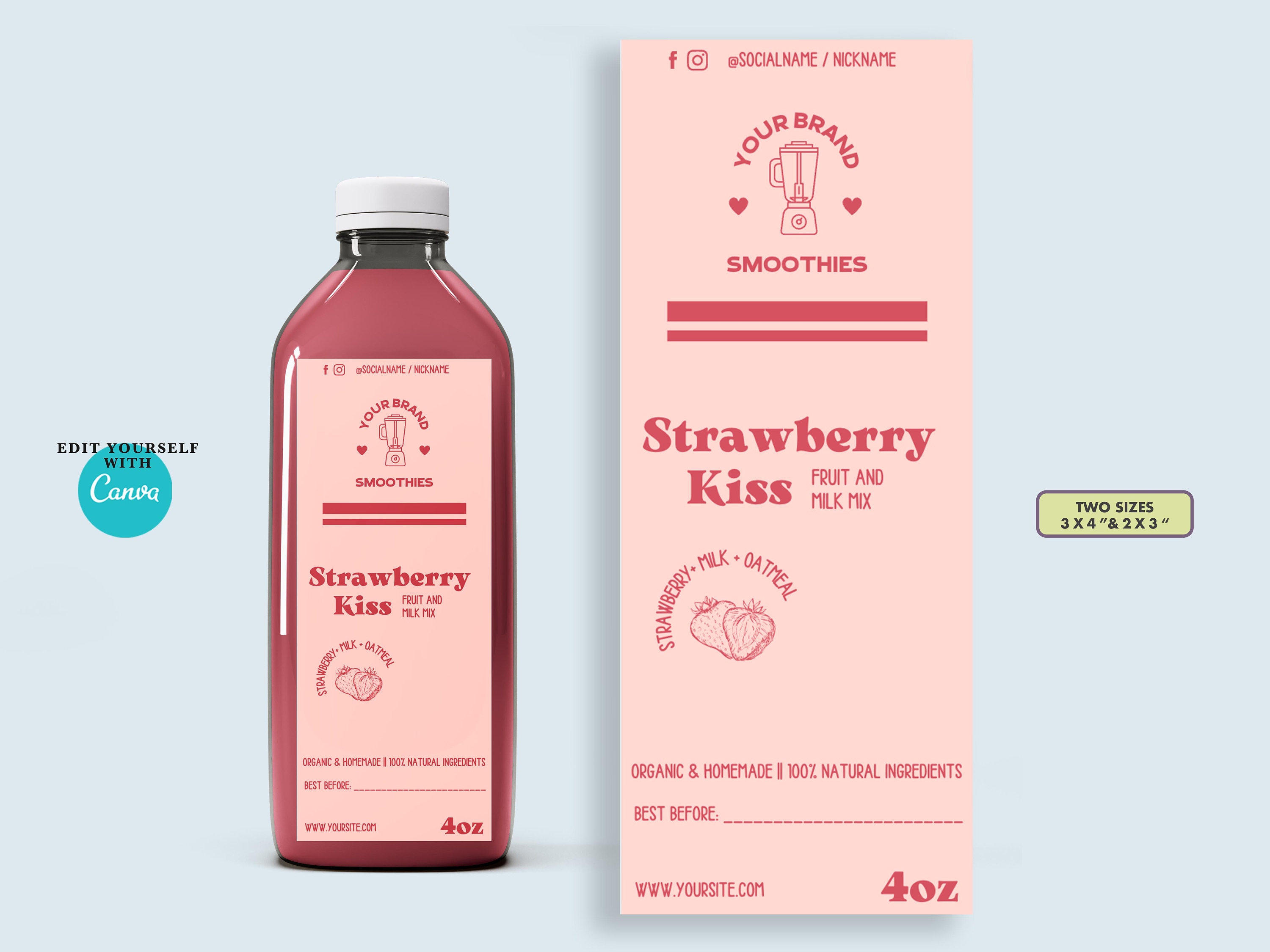 Custom Smoothies and Juice Packaging Labels Template for Canva.juicery ...
