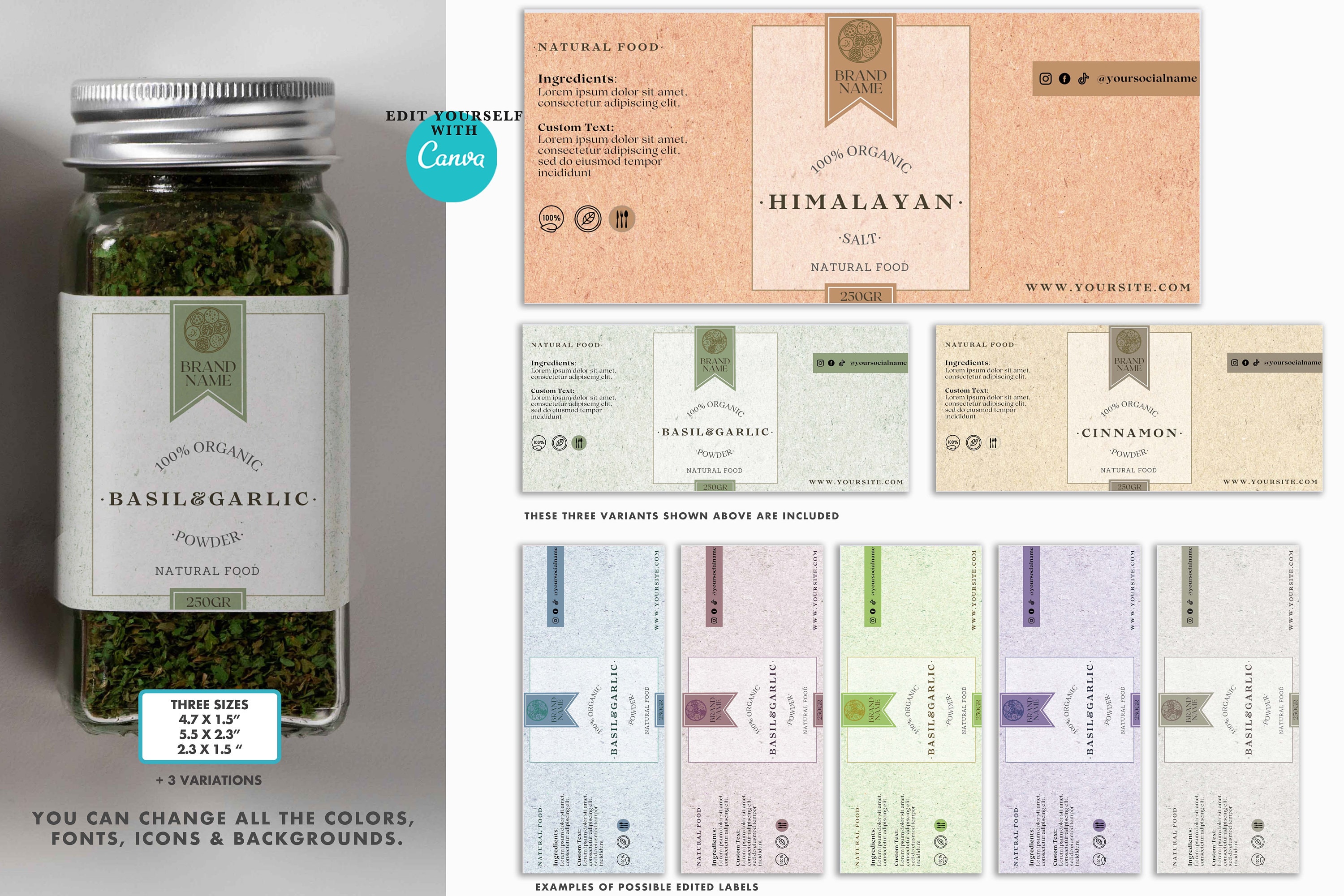 Custom Spice & Herbs Labels,editable and Printable Canva Templates for ...