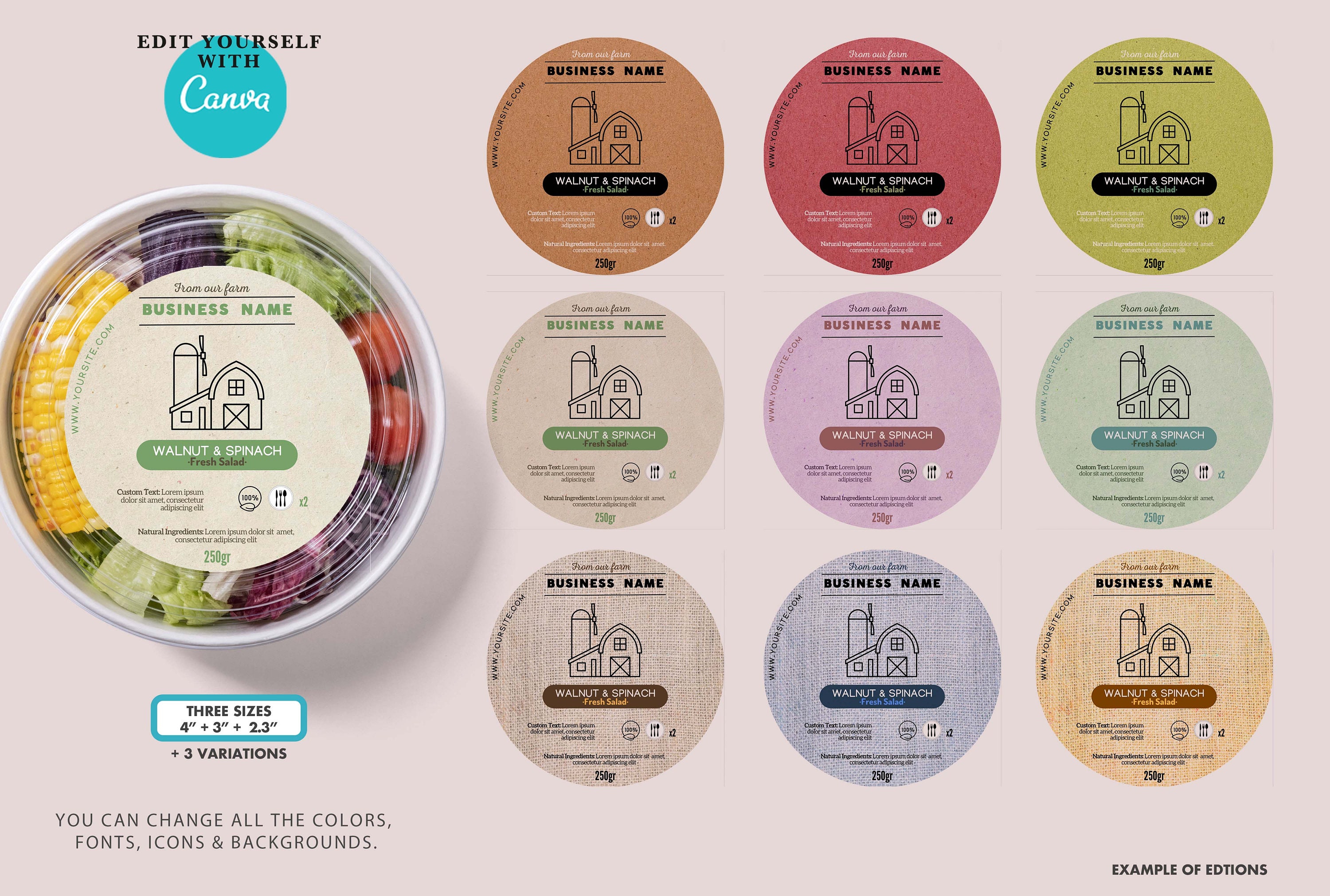 Custom Fresh Food Salad Label Template Canva Design for Takeaway ...