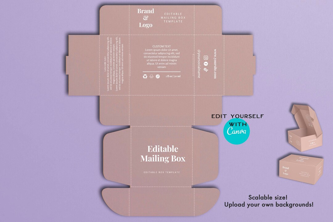 Editable Mailing Box For Canva custom Subscription Packaging Box Design Editable Mailing Box For Canva custom Subscription Packaging Box Design