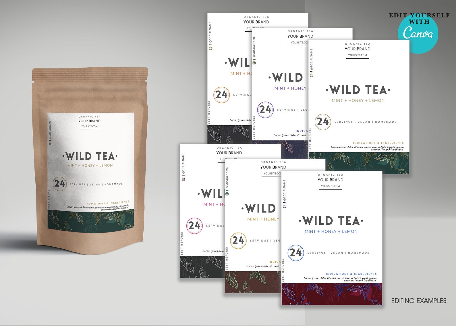 Printable Tea & Herbals Packaging Label Template for Canva.custom Tea ...
