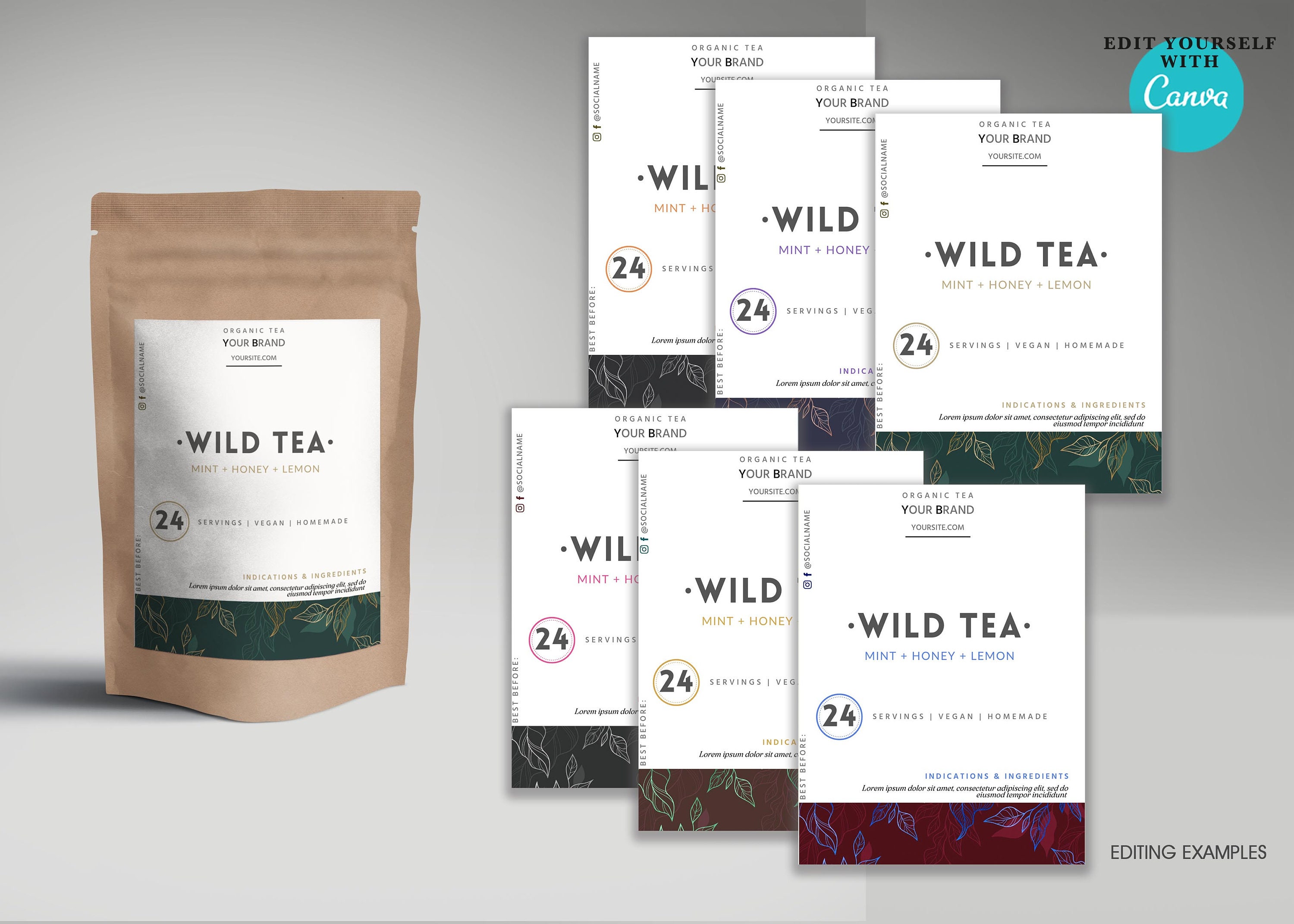 Printable Tea & Herbals Packaging Label Template for Canva.custom Tea ...