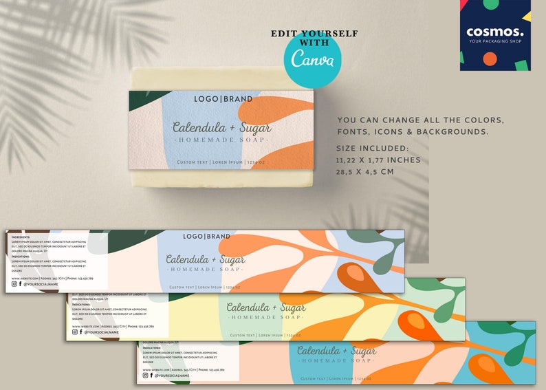 Exclusive Editable Soap Wrapper Label Template Design for Canva,custom ...
