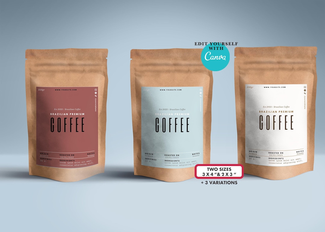 Custom Coffee Bag or Pouch Label Template Canva Editable.minimalist ...