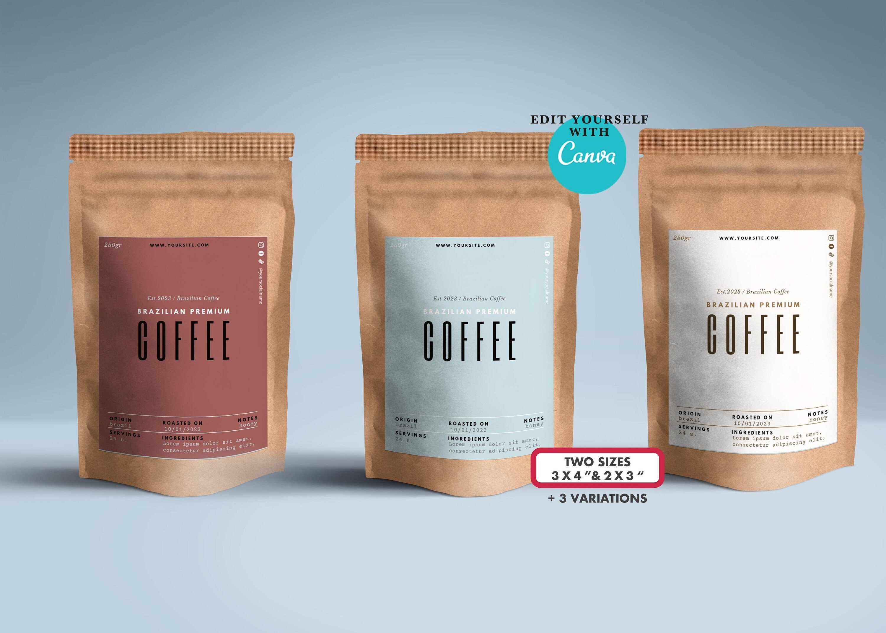 Custom Coffee Bag or Pouch Label Template Canva Editable.minimalist ...