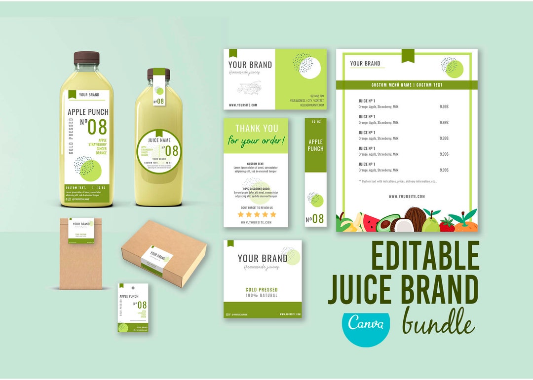 Printable Juice Branding Kit Bundle.bottle Labels Template for Juicing ...