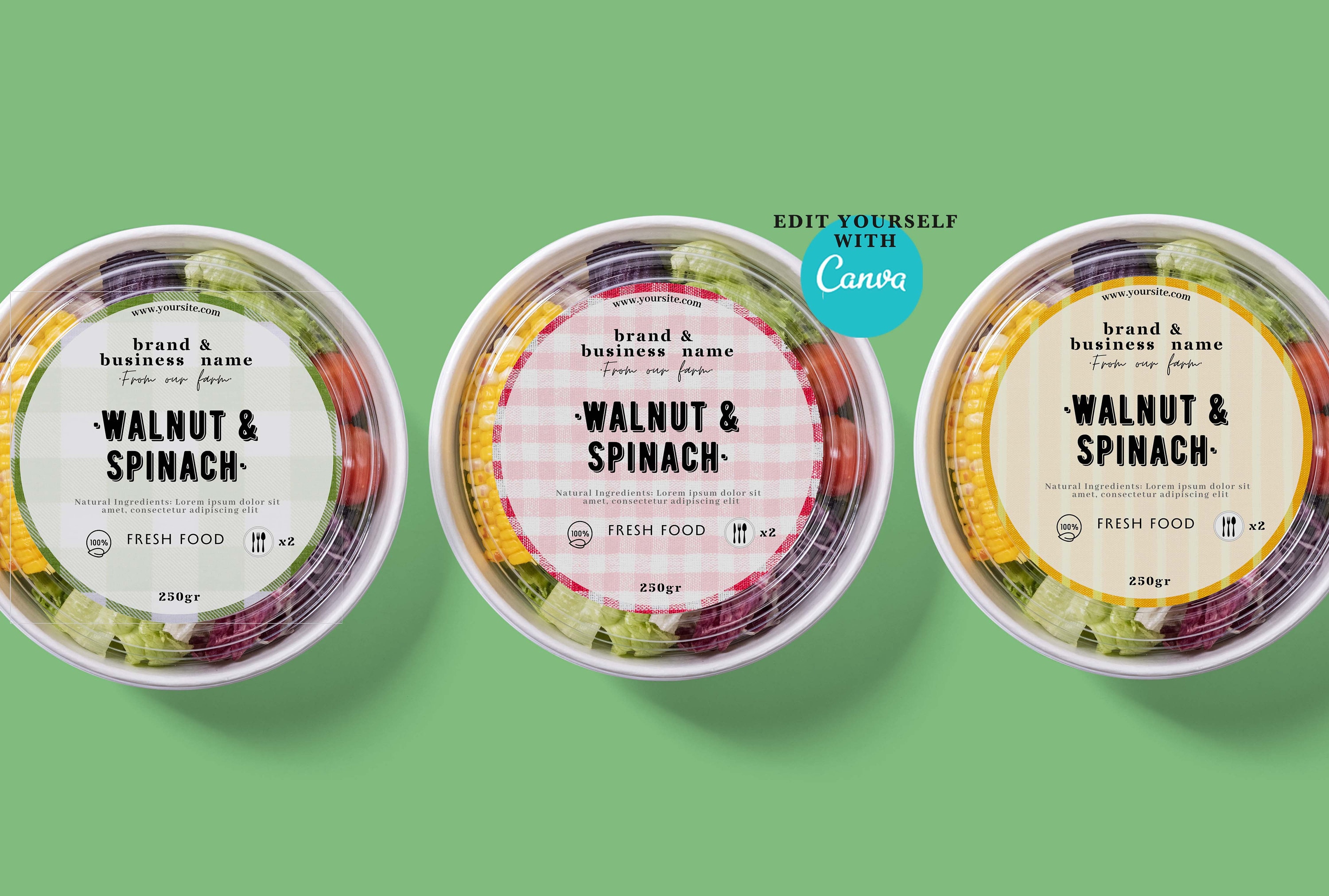 Custom Salad Packaging Label for Fresh Food Containers.editable Salad ...