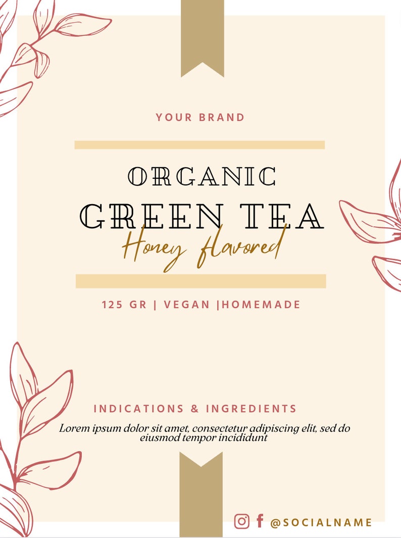 Printable Label for Tea Bags. Custom Product Labels for Kraft - Etsy