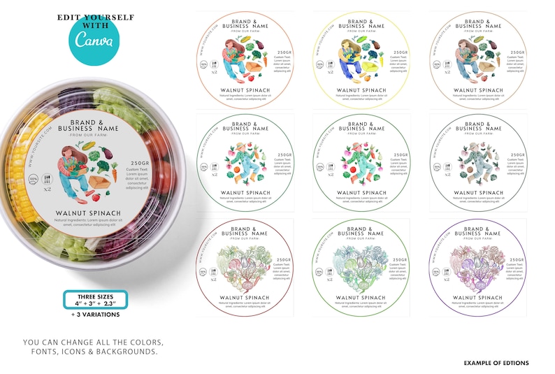 Custom Editable Salad Label Canva Template for Fresh Food Packaging ...