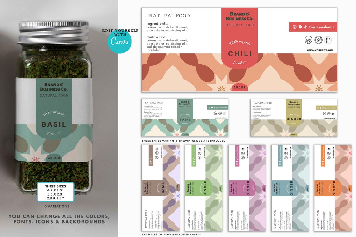 Custom Printable Spice Labels Canva Templates for Seasoning or - Etsy