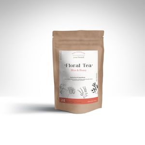 Custom Tea Packaging Label. Editable Natural Product Labels, Tea Bag ...