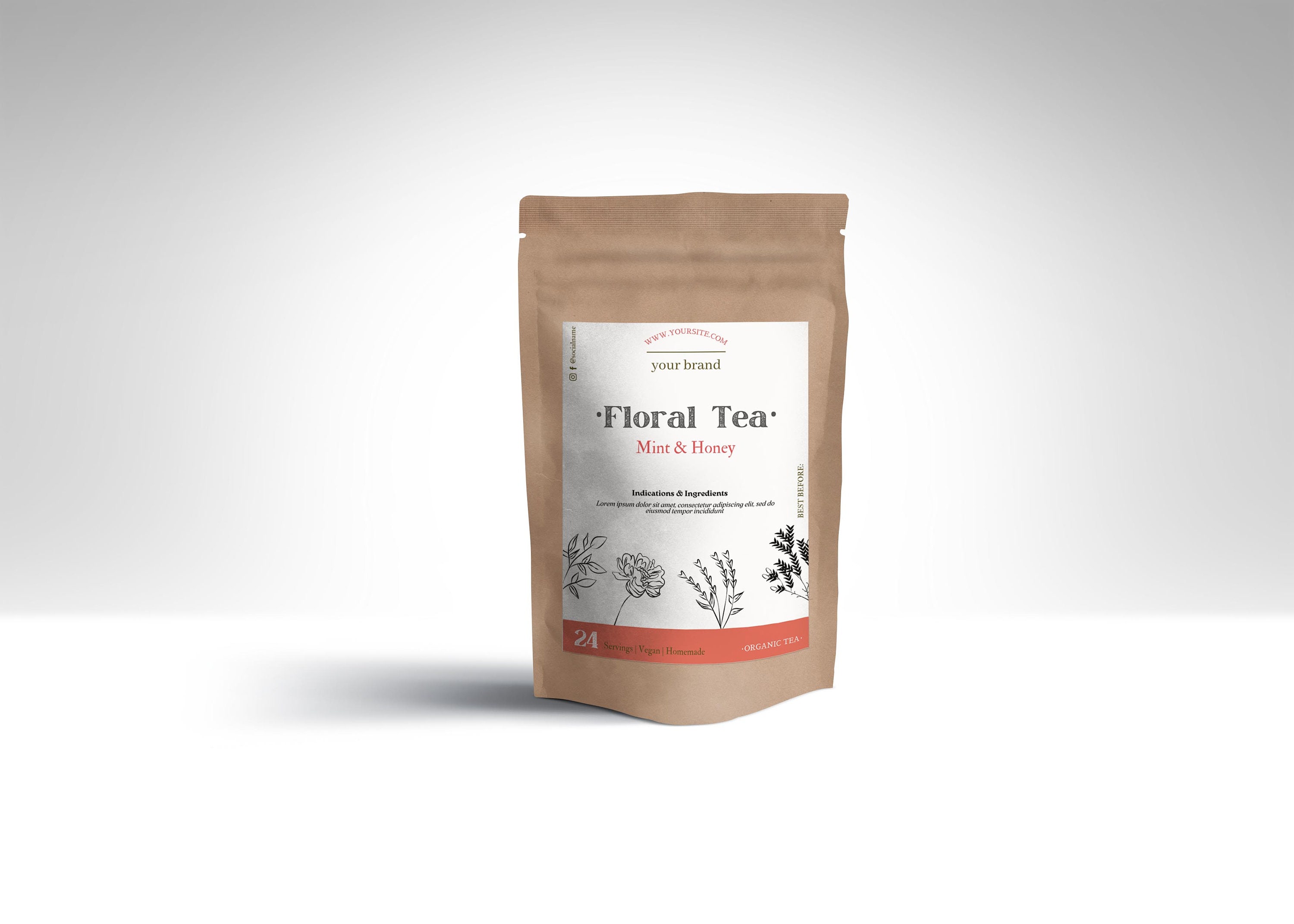 Custom Tea Packaging Label. Editable Natural Product Labels, Tea Bag ...