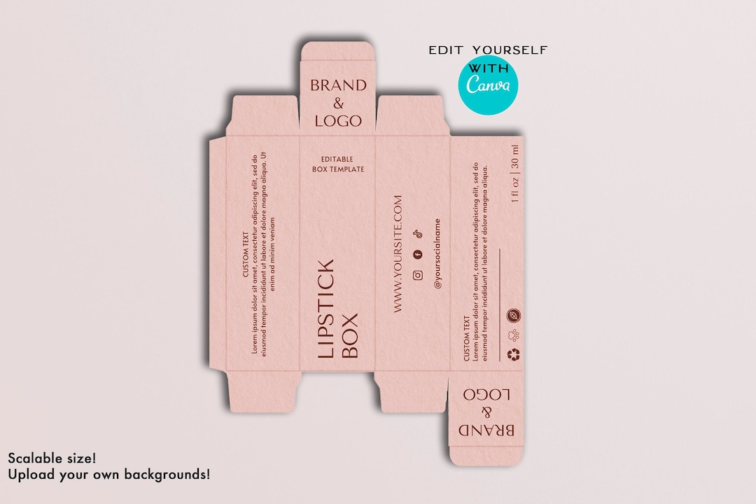 Editable Lipstick or Lip Balm Box for Canva.custom Beauty Product ...