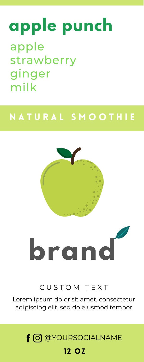 Custom Juice Label Template for 2oz, 4oz Bottles.editable Smoothie ...
