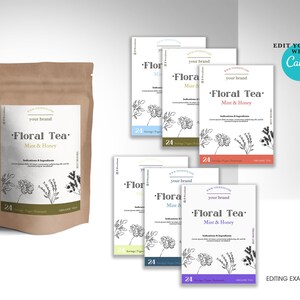 Custom Tea Packaging Label. Editable Natural Product Labels, Tea Bag ...