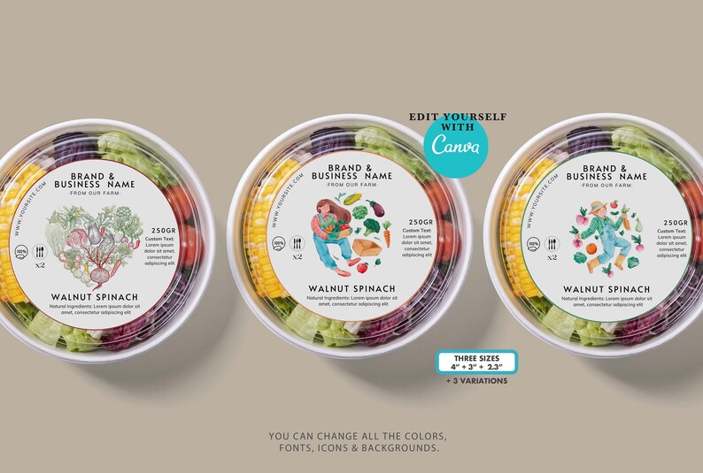 Custom Editable Salad Label Canva Template for Fresh Food Packaging ...
