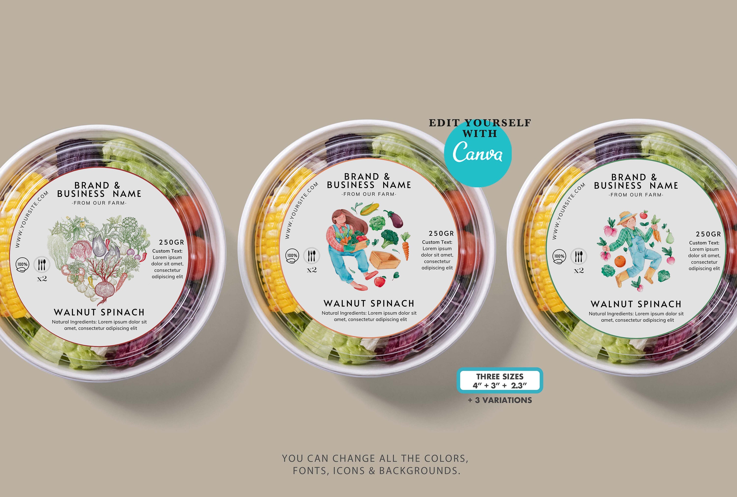 Custom Editable Salad Label Canva Template for Fresh Food Packaging ...