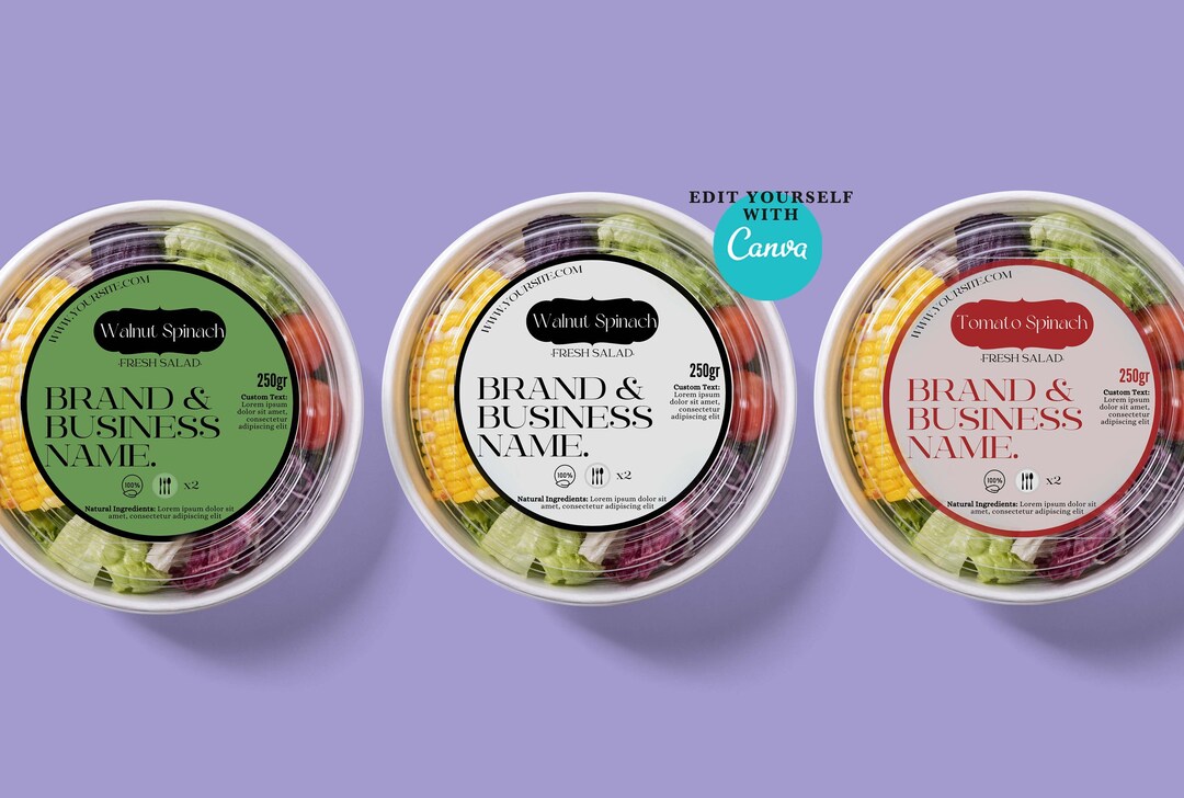 Custom Editable Fresh Food Label Canva Template.design for Salad ...