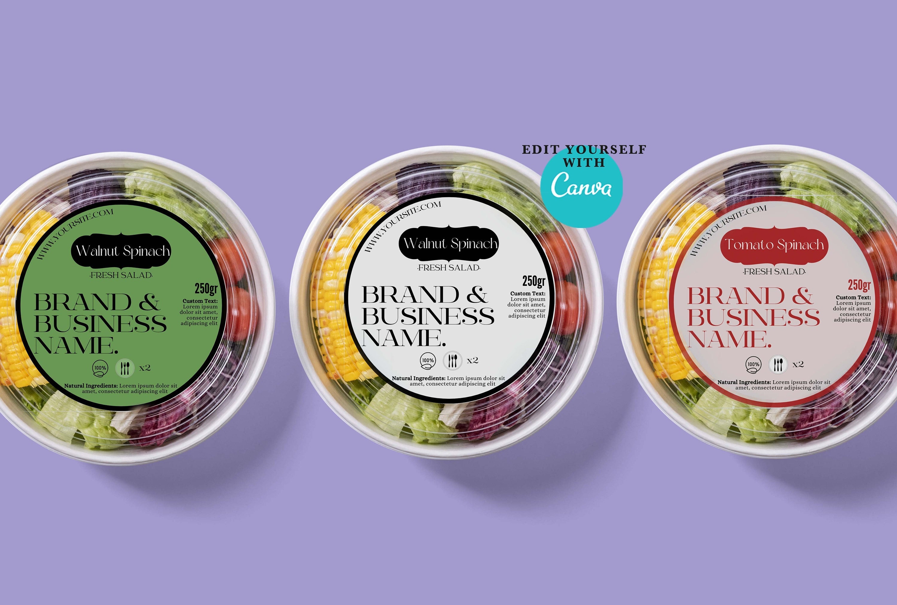 Custom Editable Fresh Food Label Canva Template.design for Salad ...