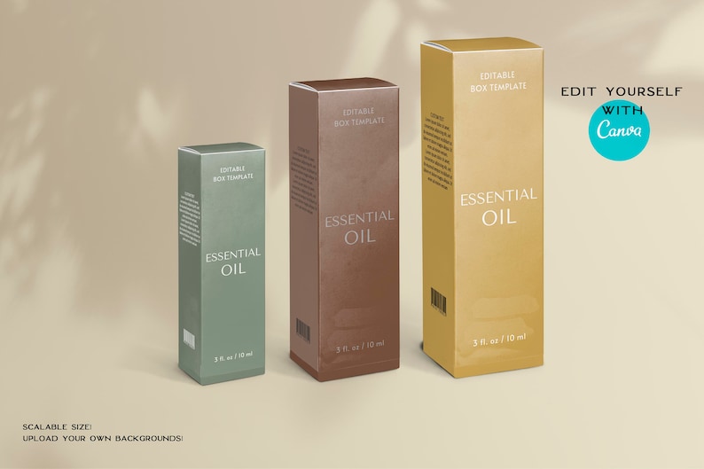 Editable Essential Oil & Cosmetic Packaging Box Canva.custom Oils ...