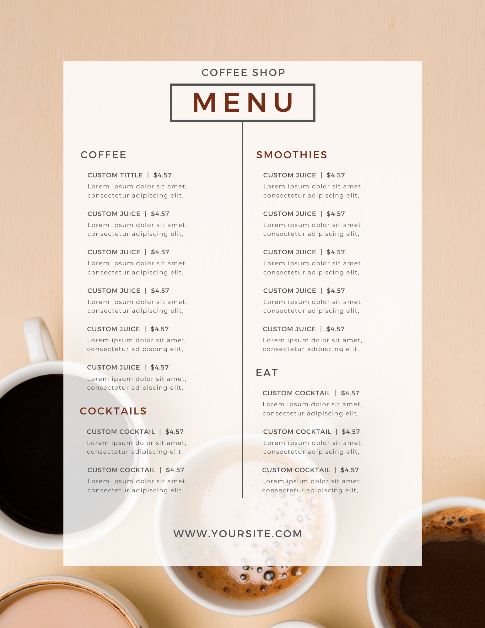 Editable Menu and Price List Canva Template for Coffee Shop & Bar ...