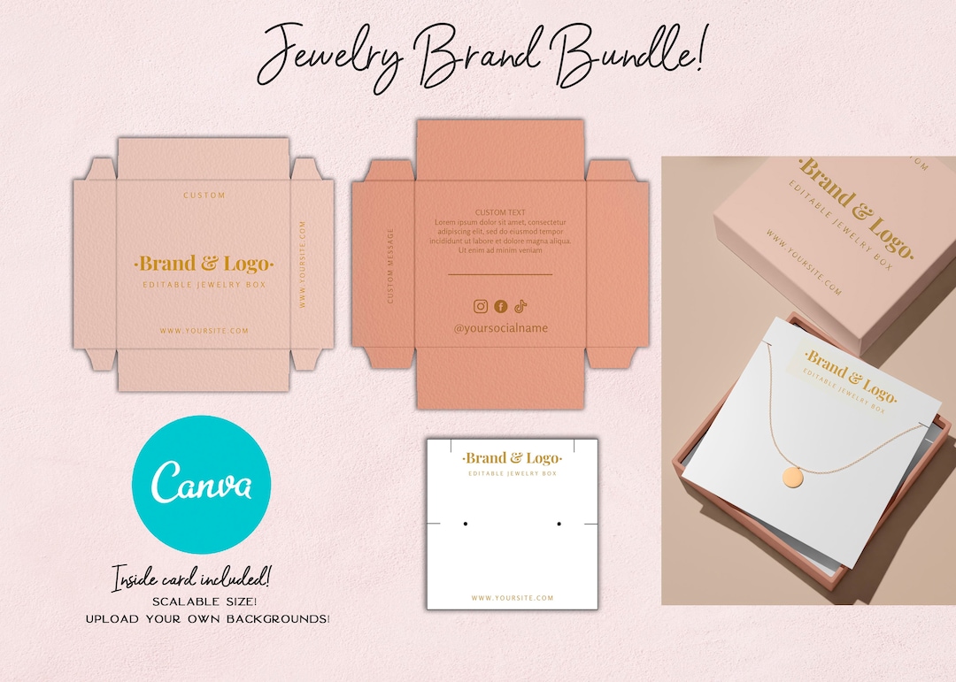 Custom Jewelry Packaging Box and Display Card Canva Template Bundle ...
