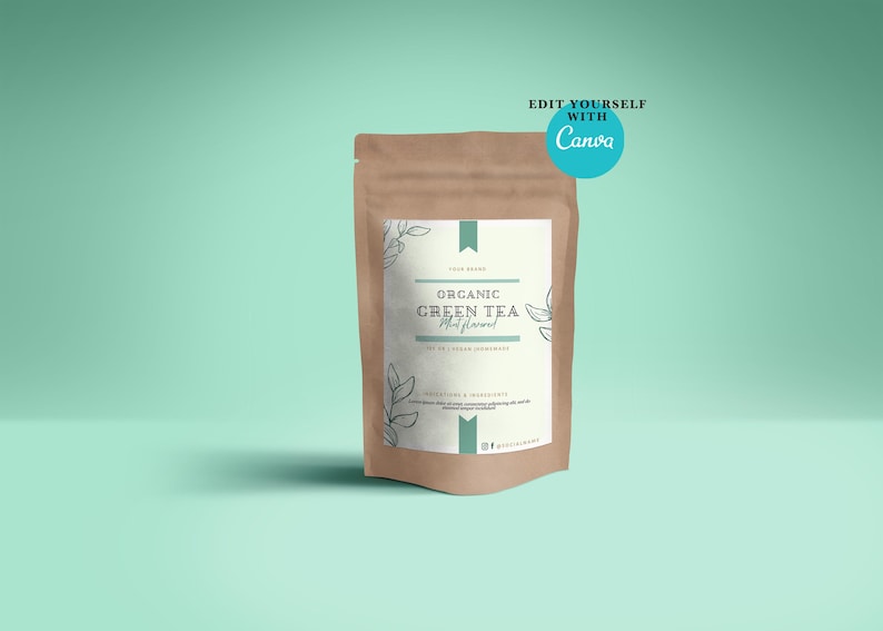 Printable Label for Tea Bags. Custom Product Labels for Kraft Bags ...